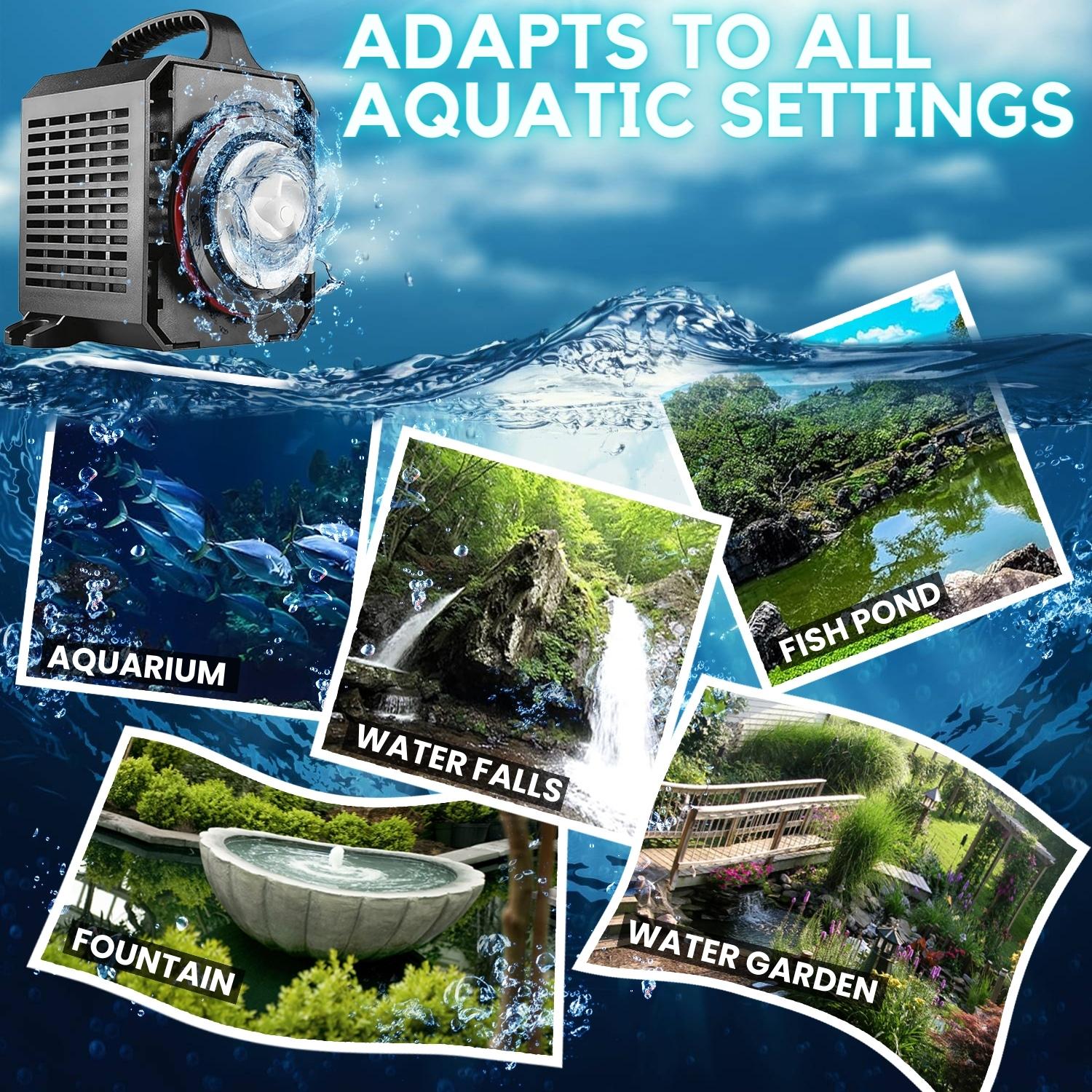 Pond Pump 800GPH Adjustable Submersible Inline Fountain Waterfall Koi ...